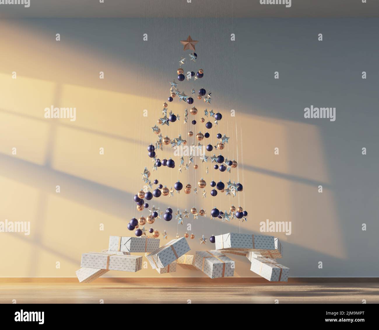 A concept of a collection of hanging christmas decorations making the ...