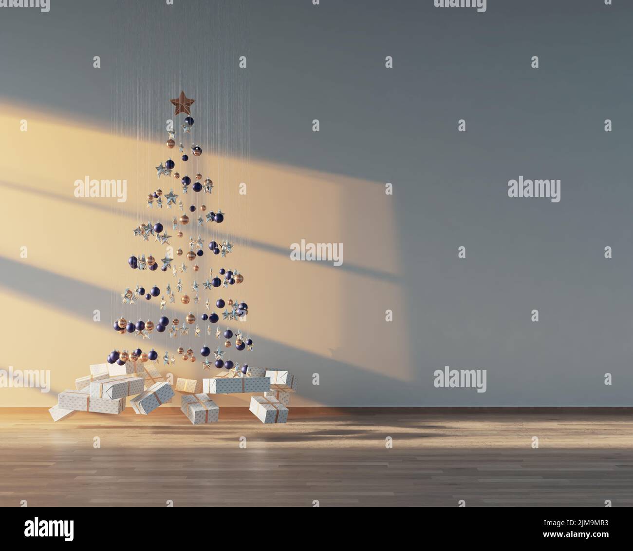 A concept of a collection of hanging christmas decorations making the ...