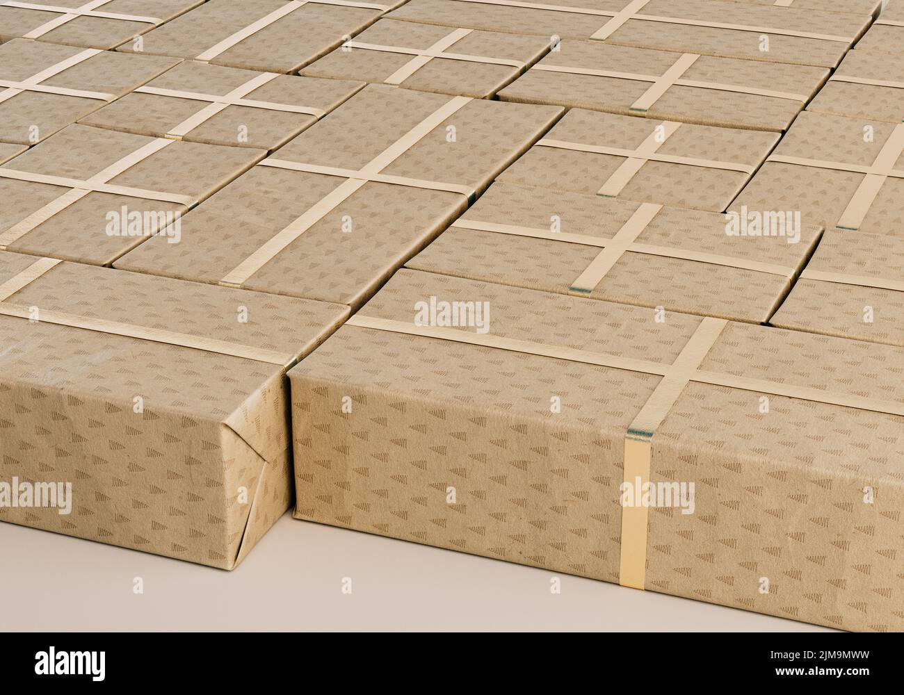 A collection of different sized rectangular gift boxes wrapped in ...