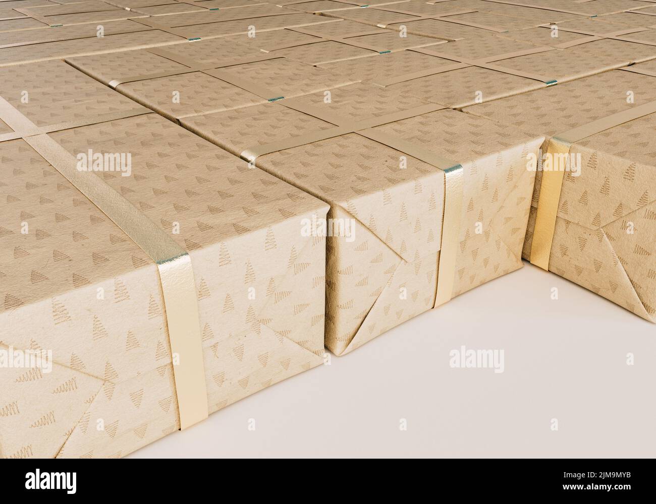 A collection of different sized rectangular gift boxes wrapped in ...