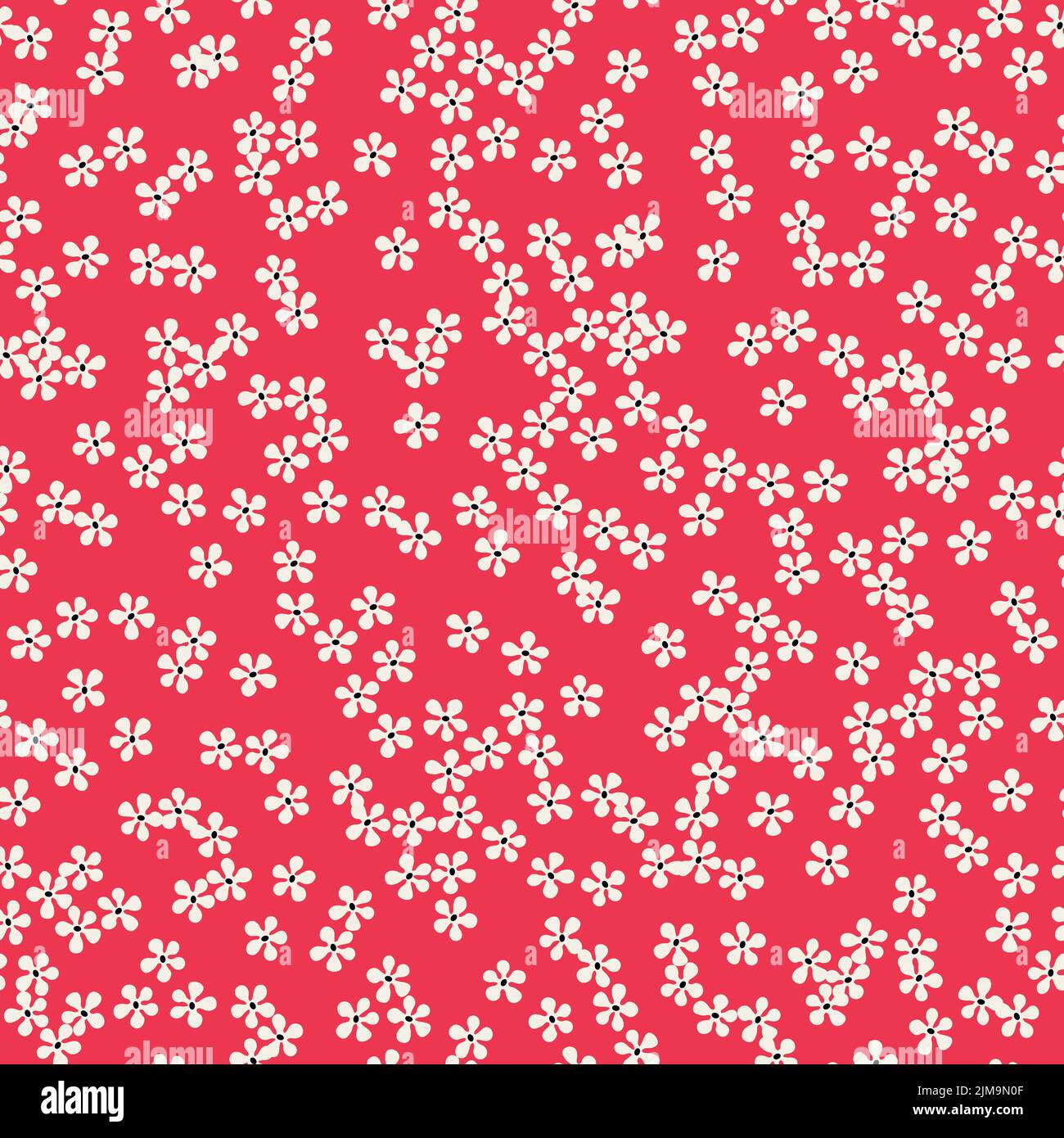 Floral seamless pattern with cute small white flowers on red background ...