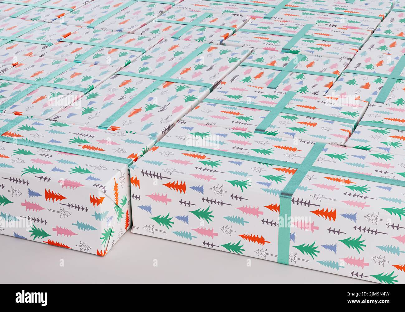 A collection of different sized rectangular gift boxes wrapped in ...