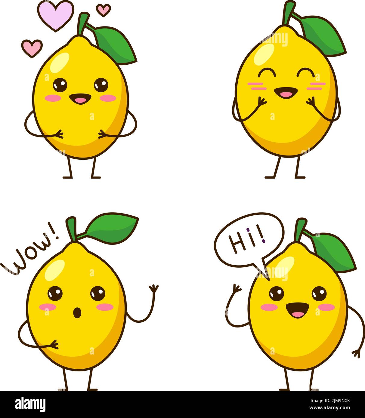 Set of cute hand-drawn lemons feeling love, smiling, surprising ...