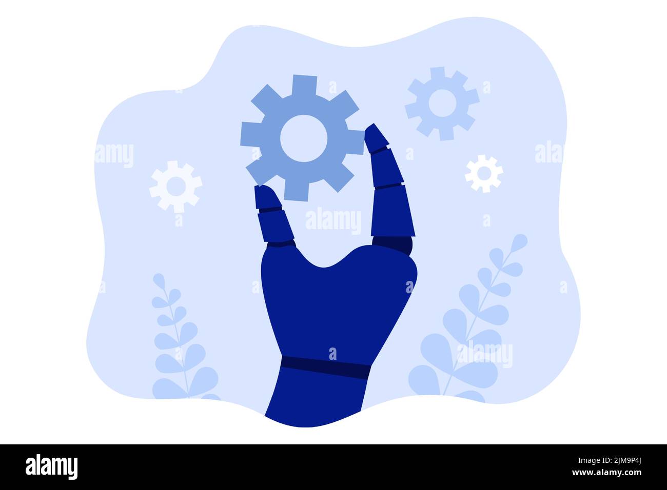 Robotic hand holding gear. Hand of robot or machine cogwheel flat ...