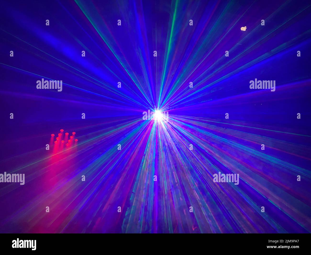 Colorful laser light beam photographic effect on black background ...