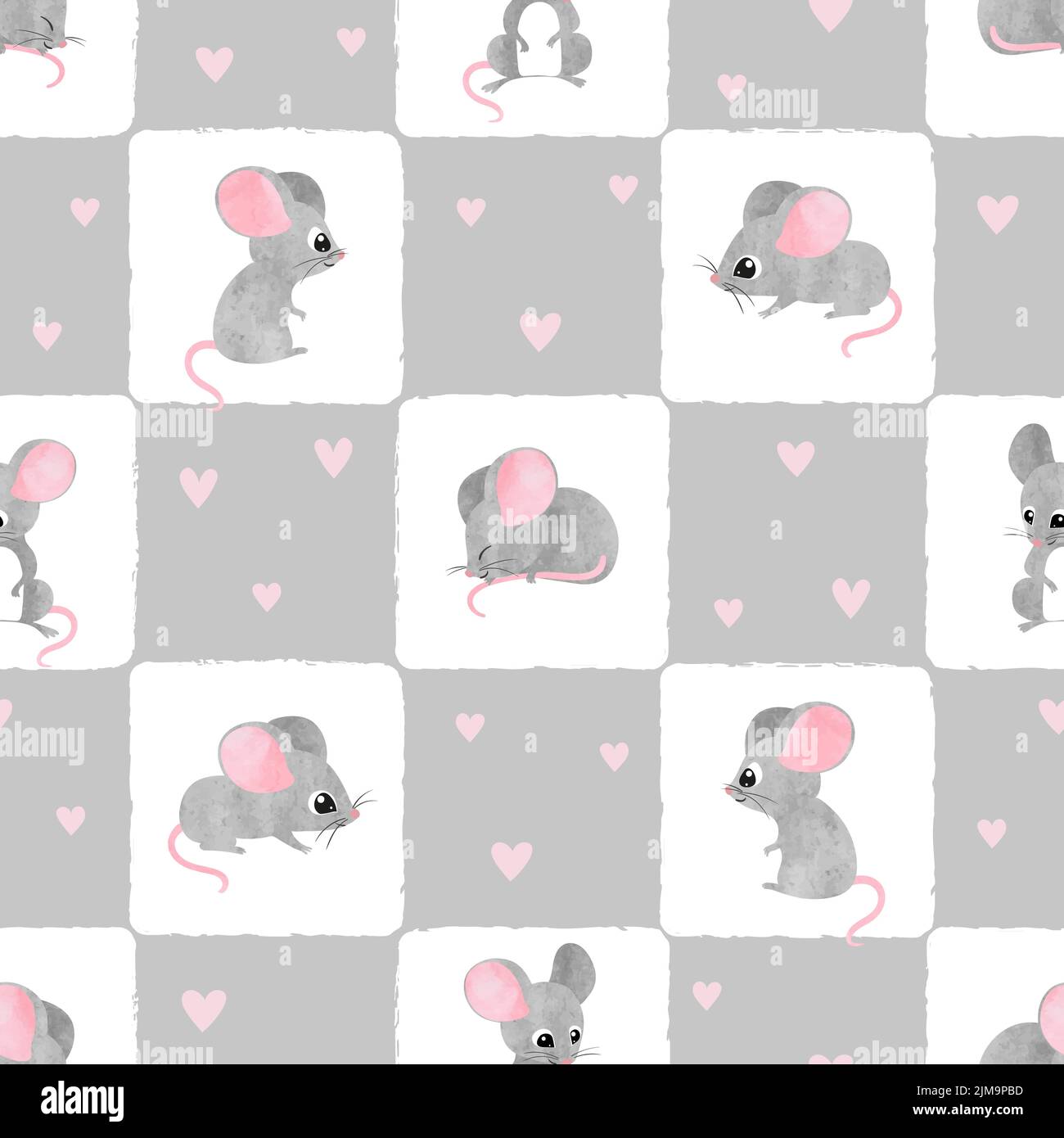 Seamless baby pattern with cute watercolor mice. Vector mouse ...