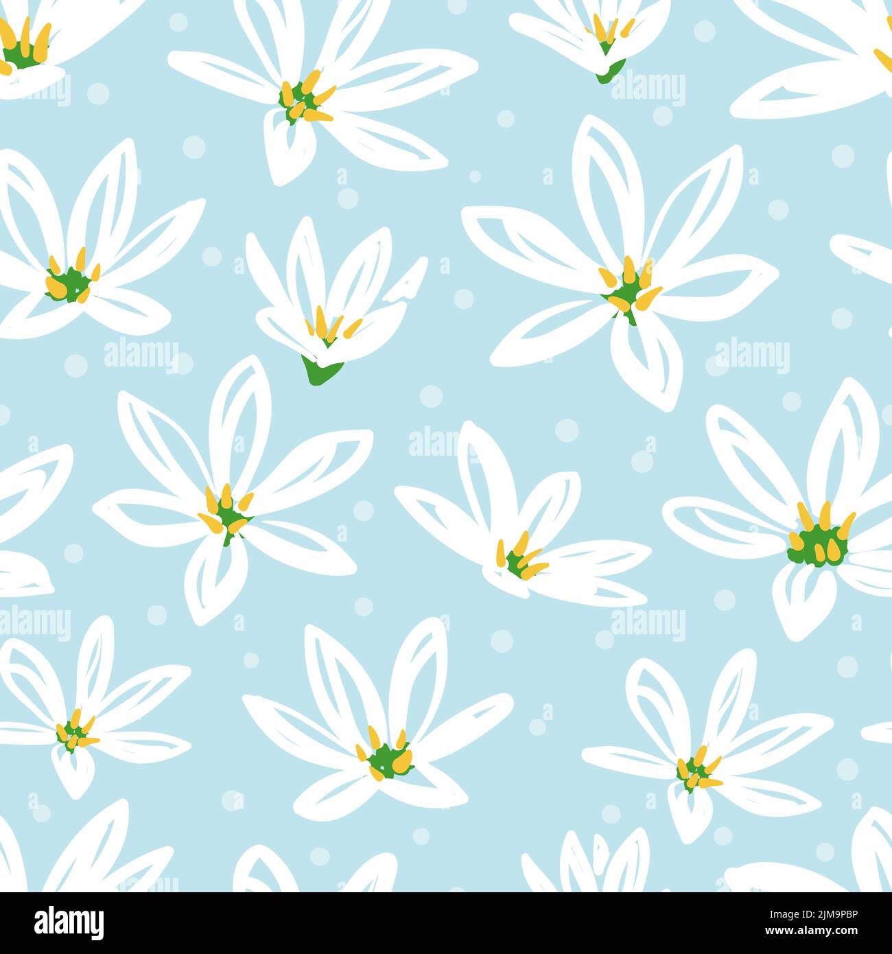 Seamless floral pattern with hand drawn white flowers Stock Vector ...