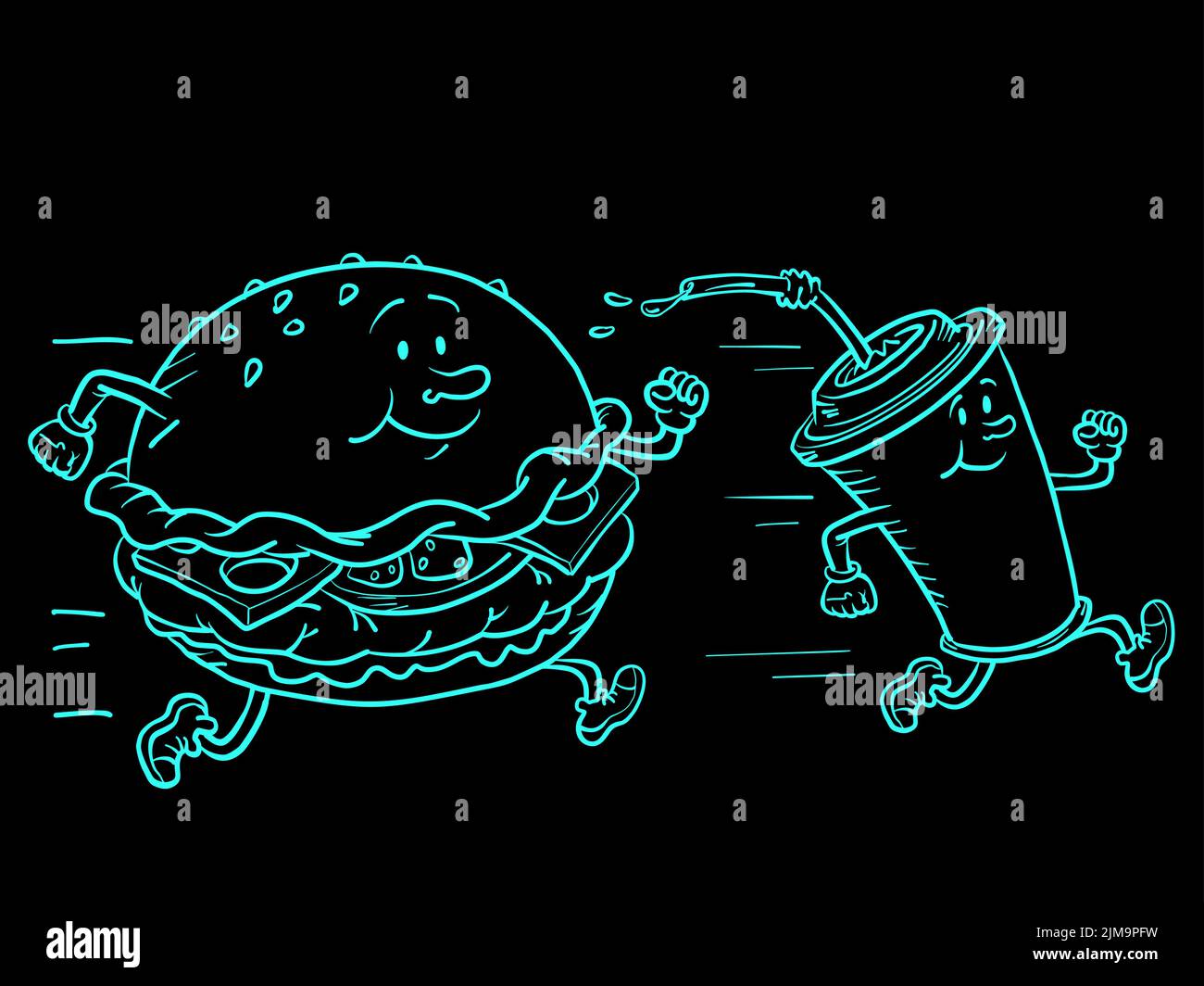 Fast food characters burger and cola drink run. Sports lifestyle and street food Stock Vector ...