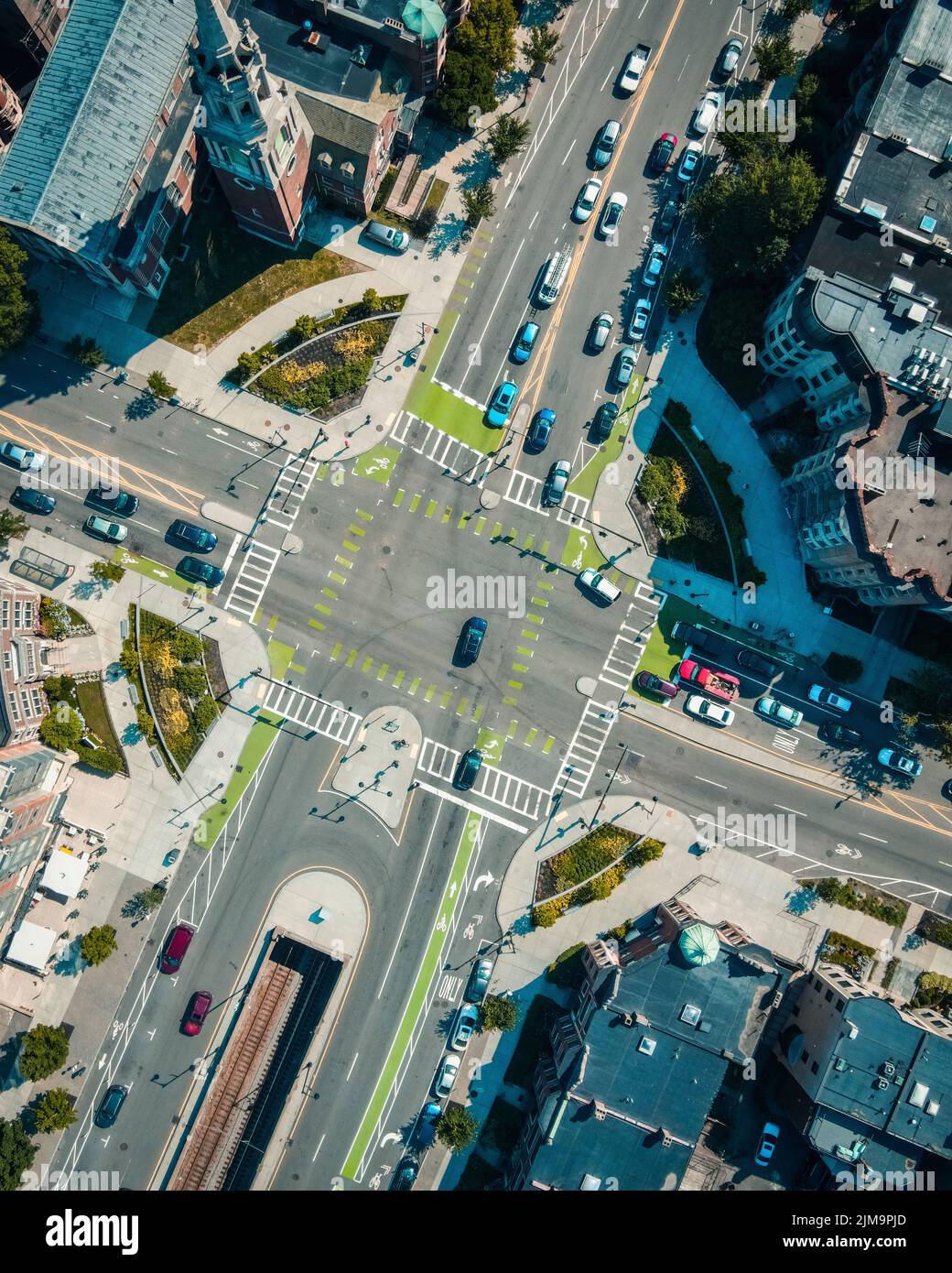 An aerial top view of a crossroad Stock Photo - Alamy