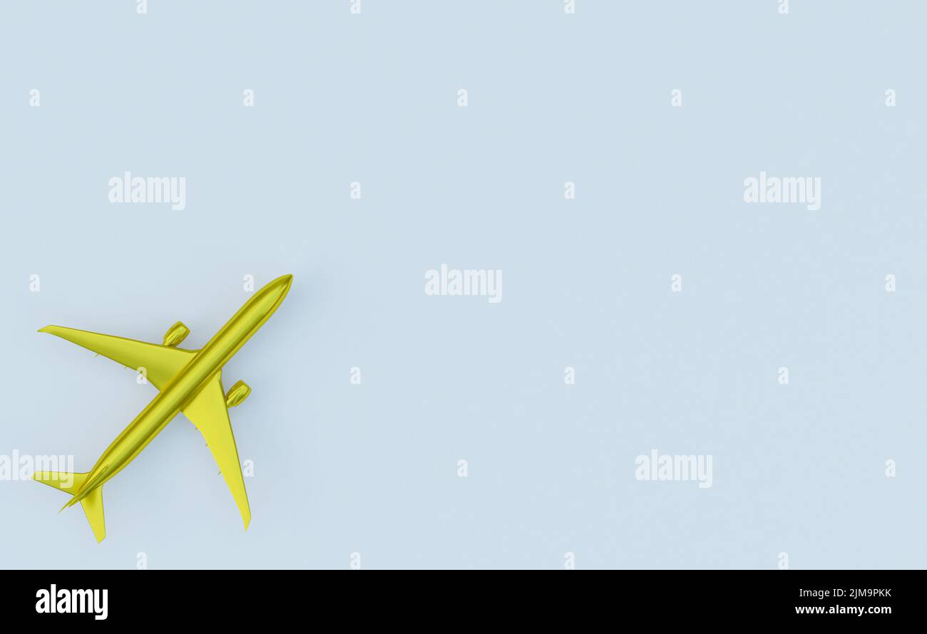 A 3D illustration of a yellow plane isolated on a white background with ...