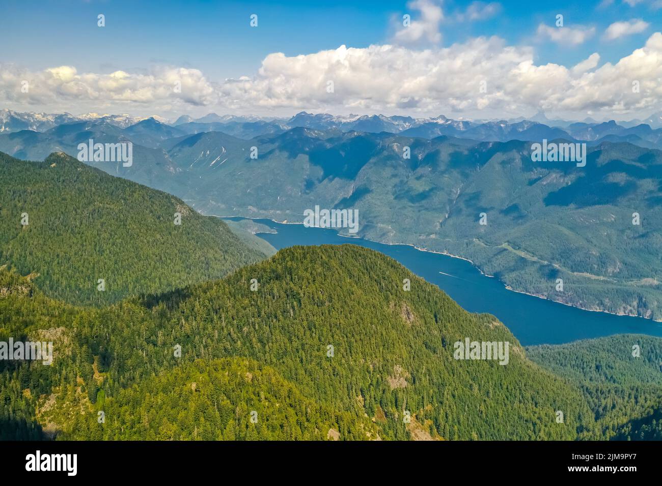 An aerial view of Seymour Mountain, British Columbia, Canada in summer ...
