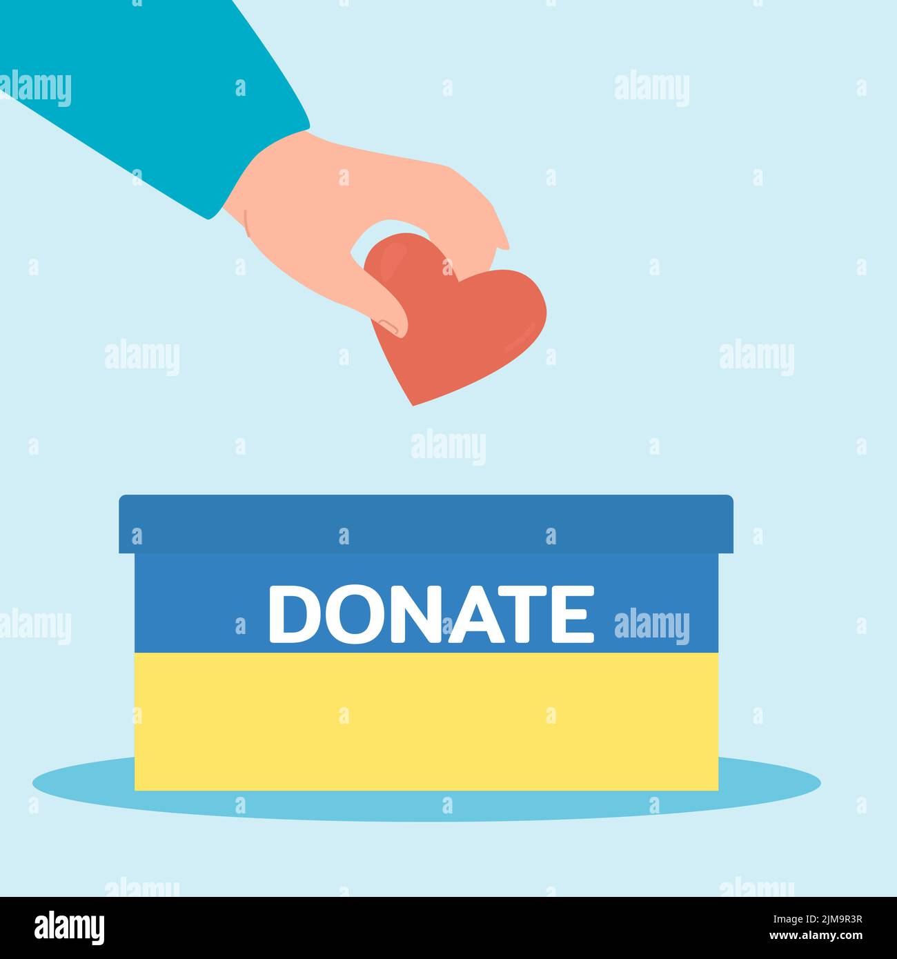 Hand of volunteer giving heart to box with Ukrainian flag. Support ...