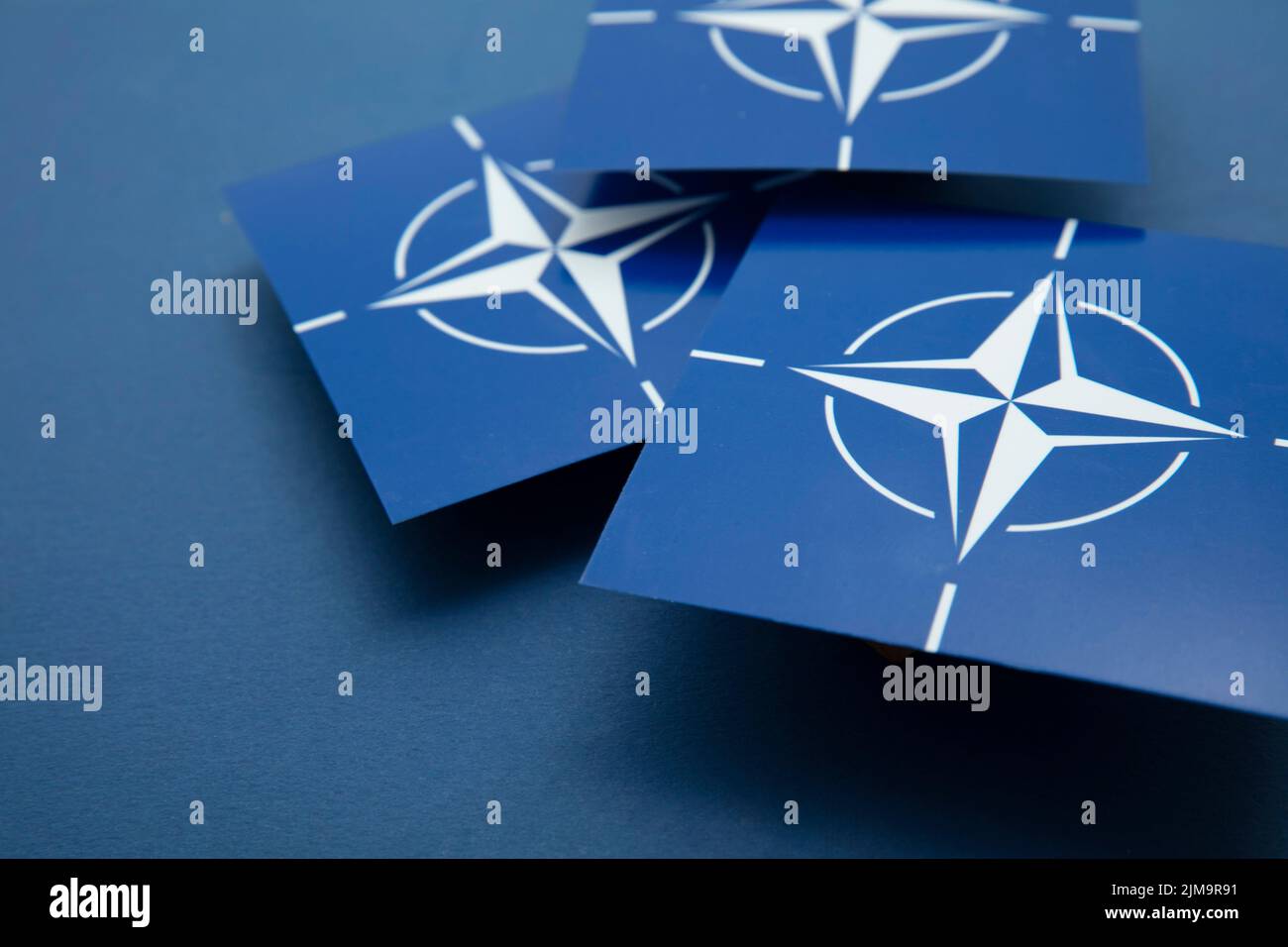 LONDON, UK - August 2022: Nato blue logo. Nato is a military alliance ...