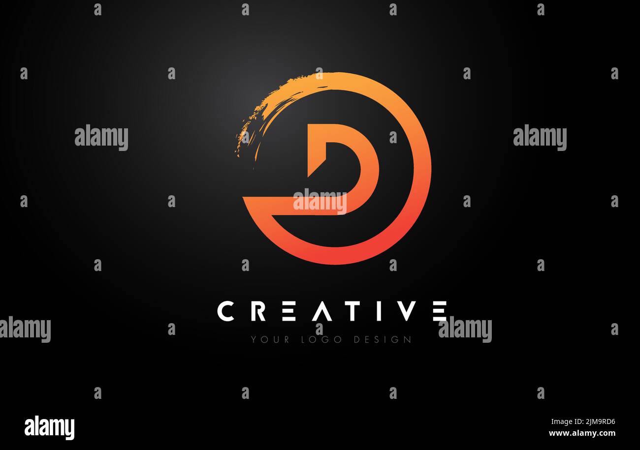 Orange D Circular Letter Logo with Circle Brush Design and Black ...