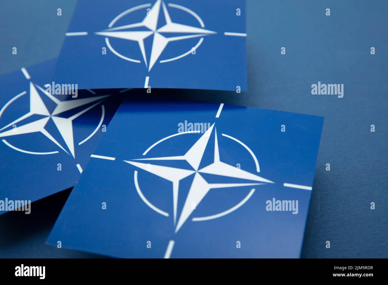 LONDON, UK - August 2022: Nato blue logo. Nato is a military alliance ...
