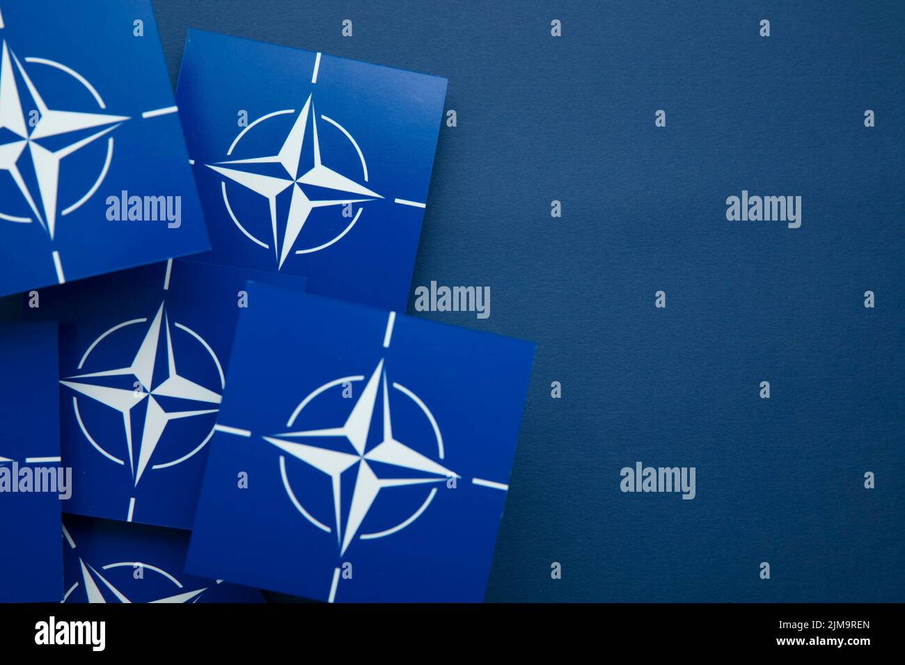 LONDON, UK - August 2022: Nato blue logo. Nato is a military alliance ...