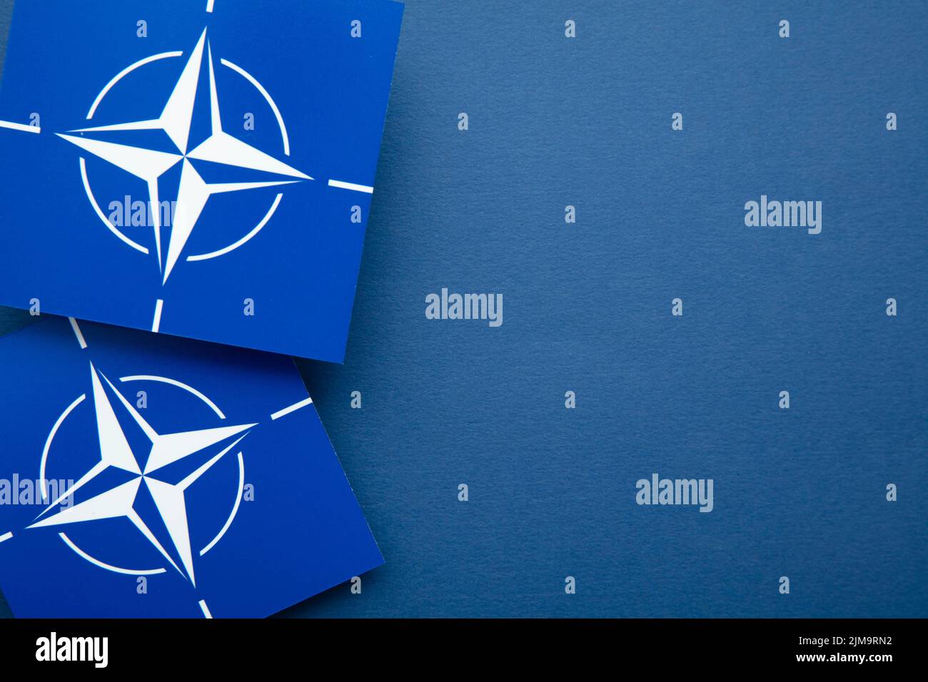 LONDON, UK - August 2022: Nato blue logo. Nato is a military alliance ...
