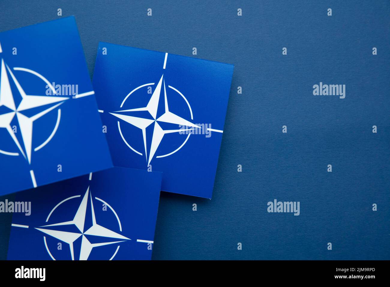 LONDON, UK - August 2022: Nato blue logo. Nato is a military alliance ...