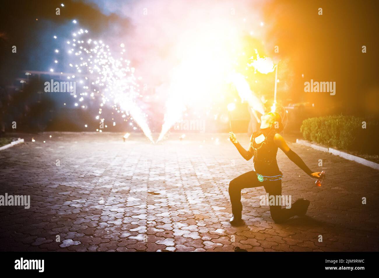 Presentable and awesome fire show at evening on wedding party.Photo ...