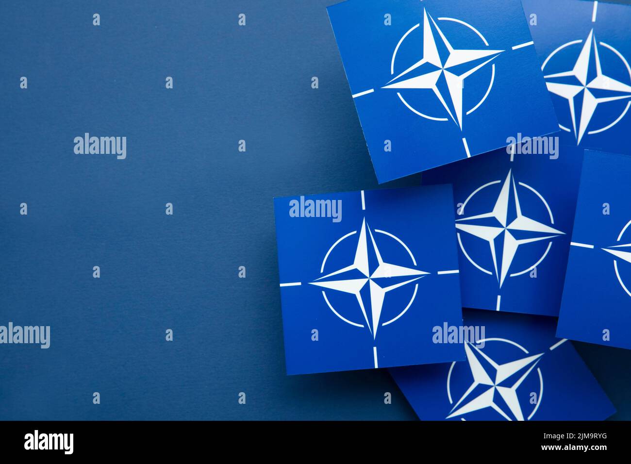 LONDON, UK - August 2022: Nato blue logo. Nato is a military alliance ...