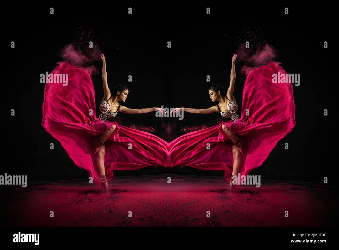 An emotional Southeast Asian ballet dancer performing a move mirrored ...