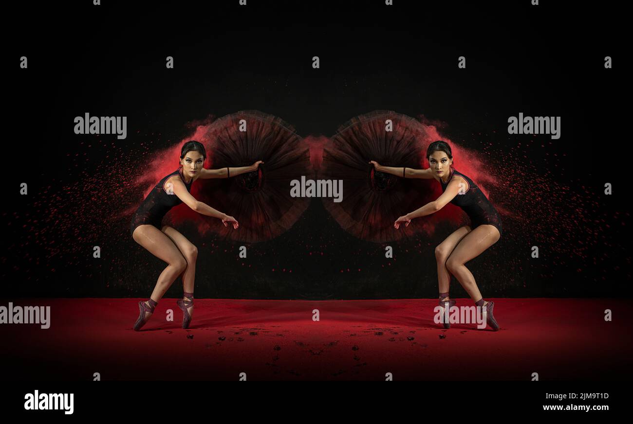 An emotional Southeast Asian ballet dancer performing a move mirrored ...