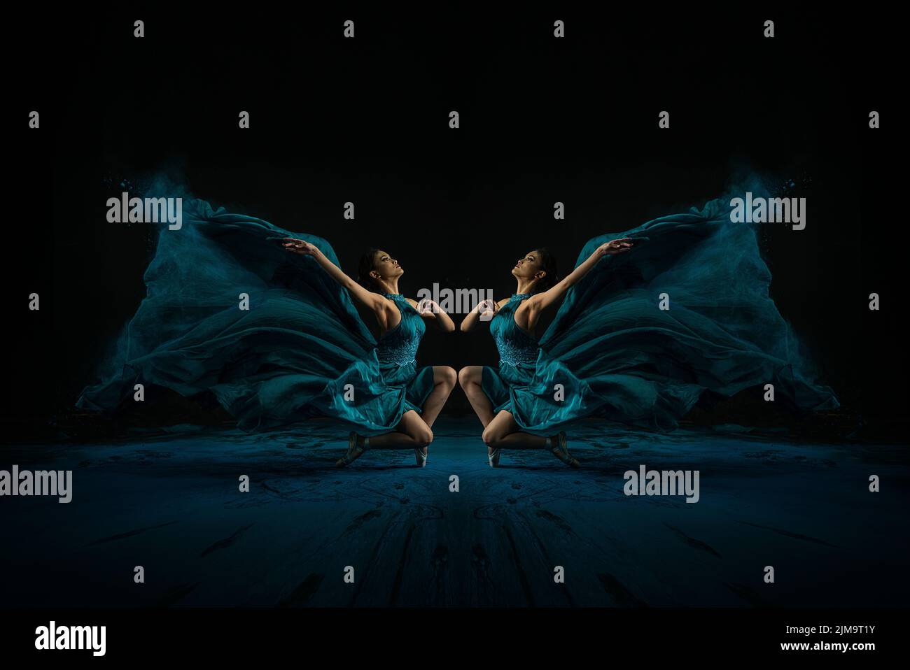 An emotional Southeast Asian ballet dancer performing a move mirrored ...