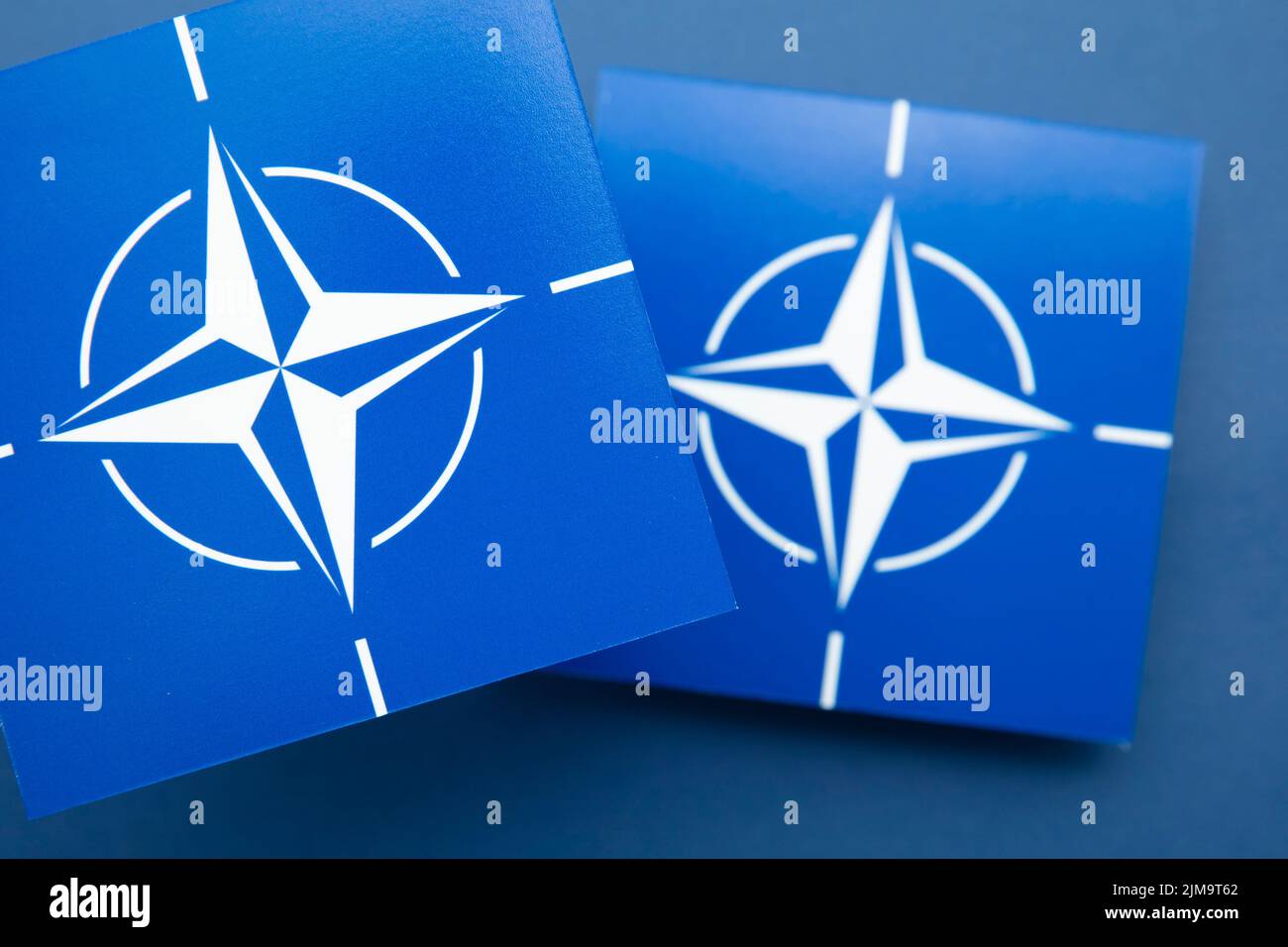 LONDON, UK - August 2022: Nato blue logo. Nato is a military alliance ...