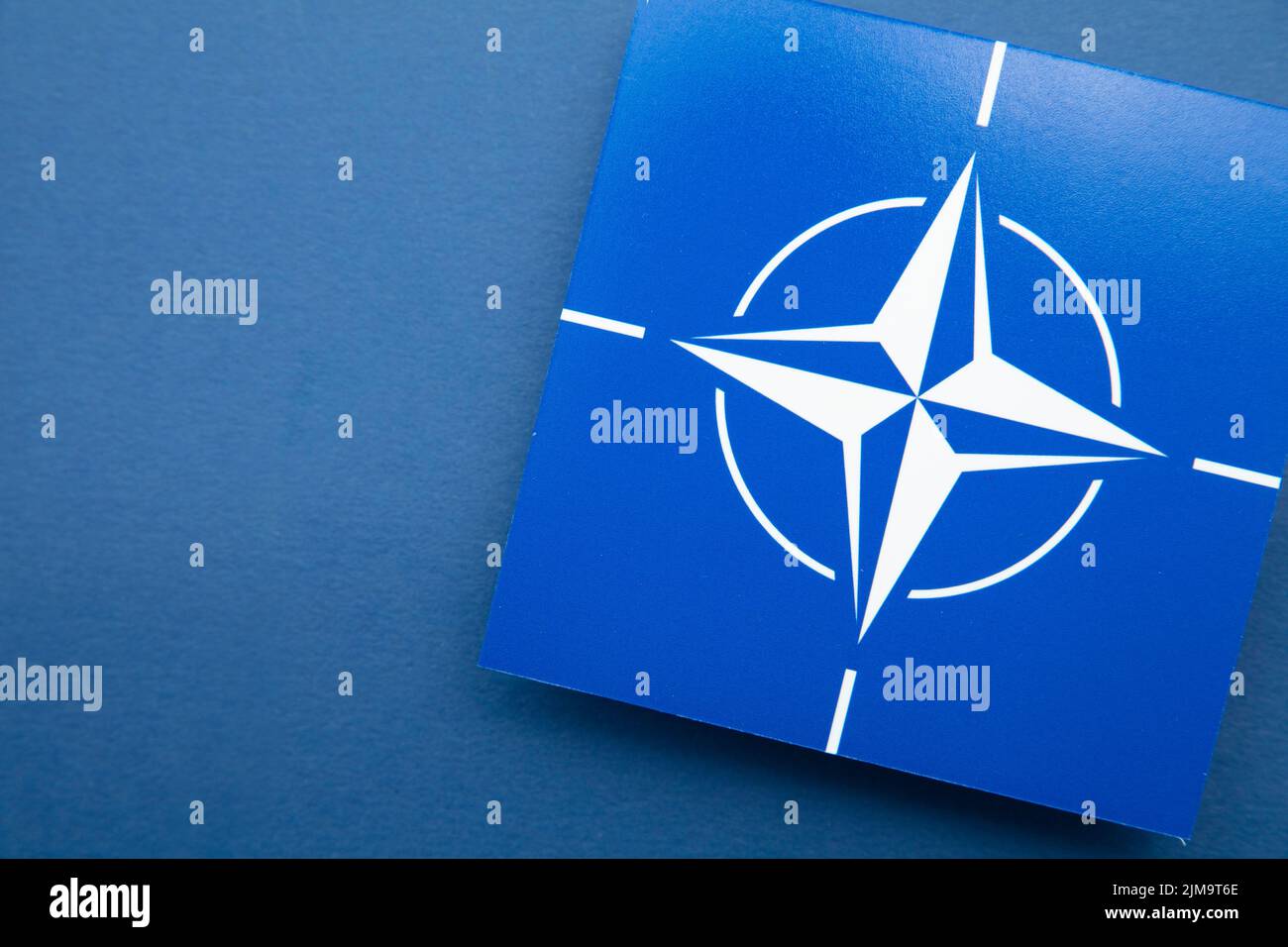 LONDON, UK - August 2022: Nato blue logo. Nato is a military alliance ...
