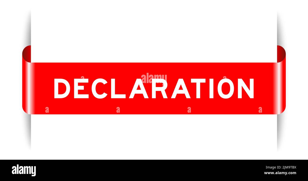 Red color inserted label banner with word declaration on white ...
