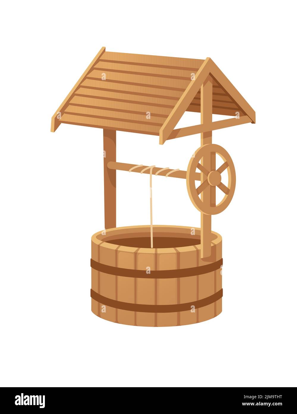 Wooden well with rope and roof medieval design vector illustration ...