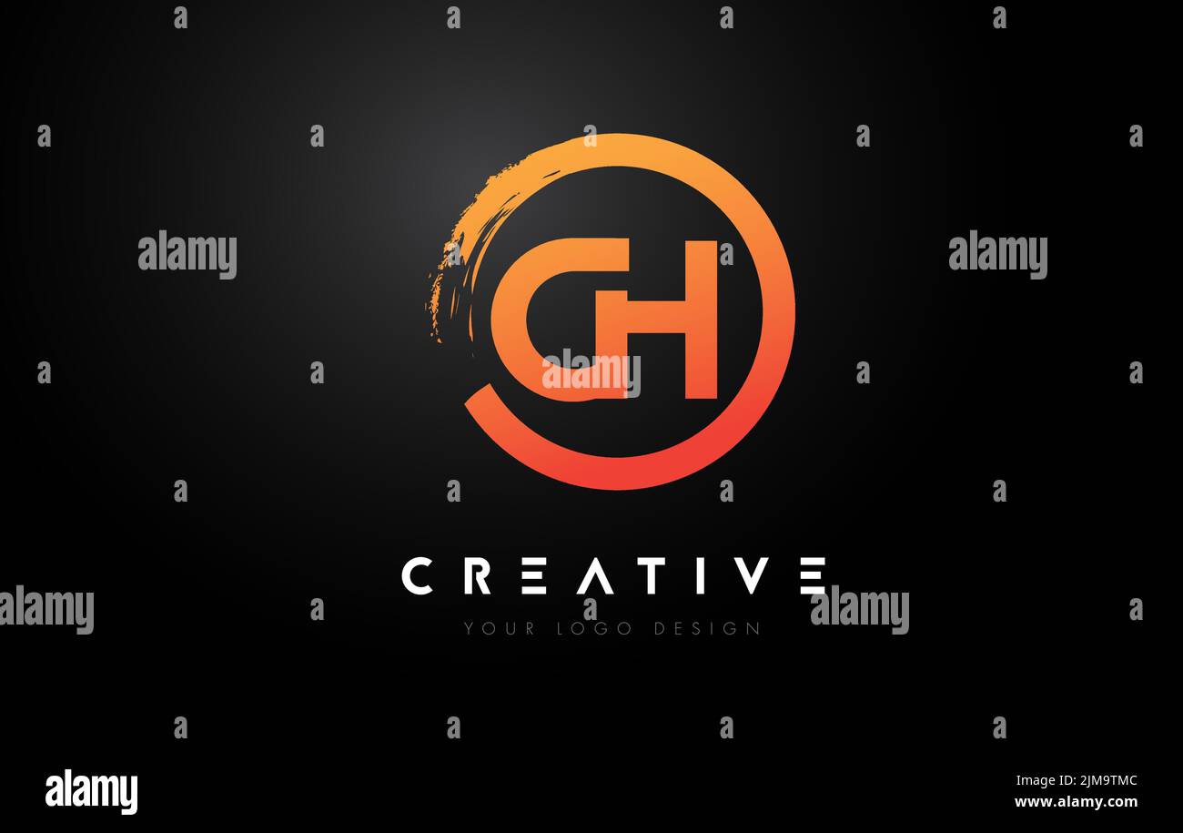 Orange CH Circular Letter Logo with Circle Brush Design and Black ...