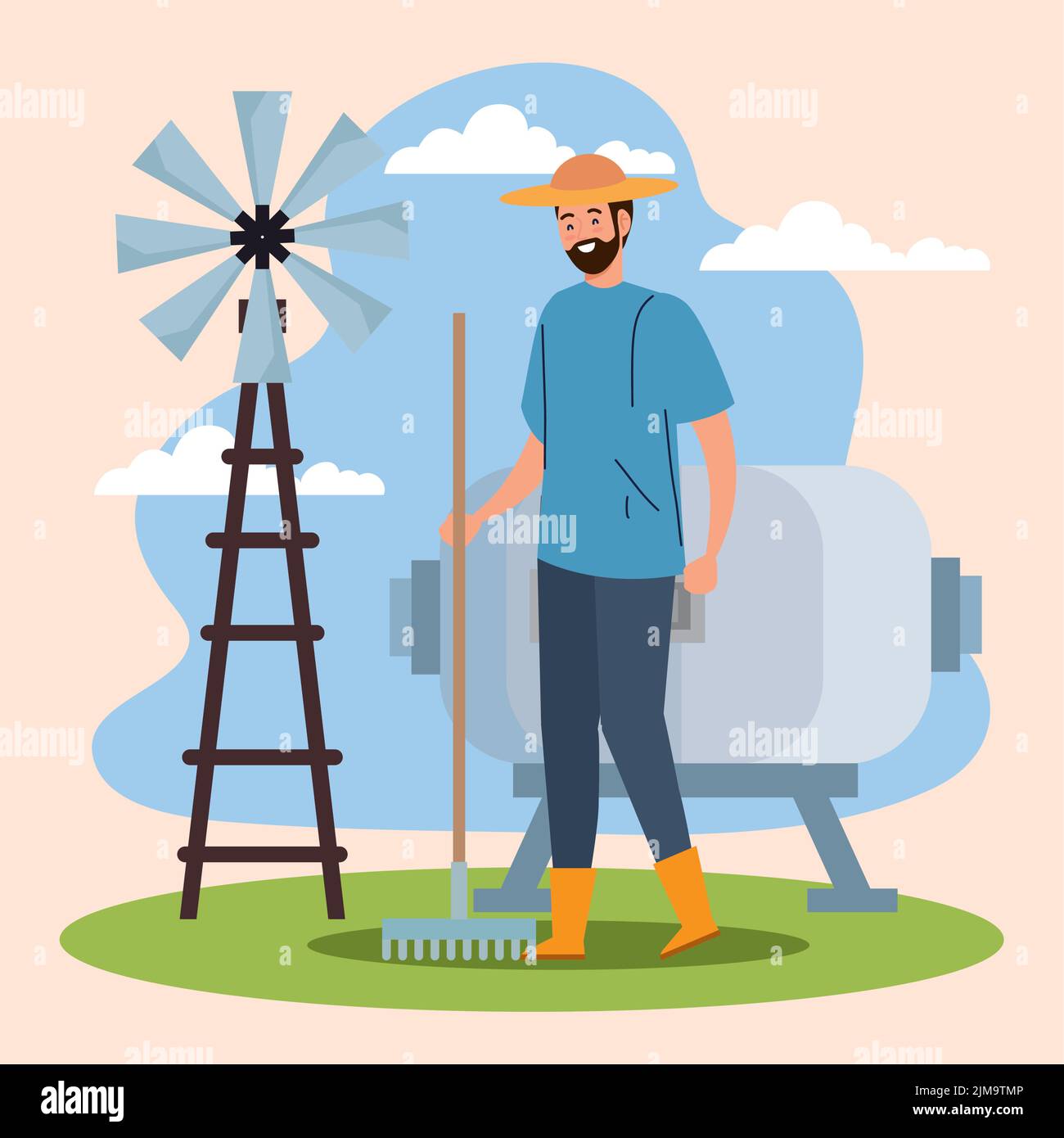 farmer with rake Stock Vector Image & Art - Alamy