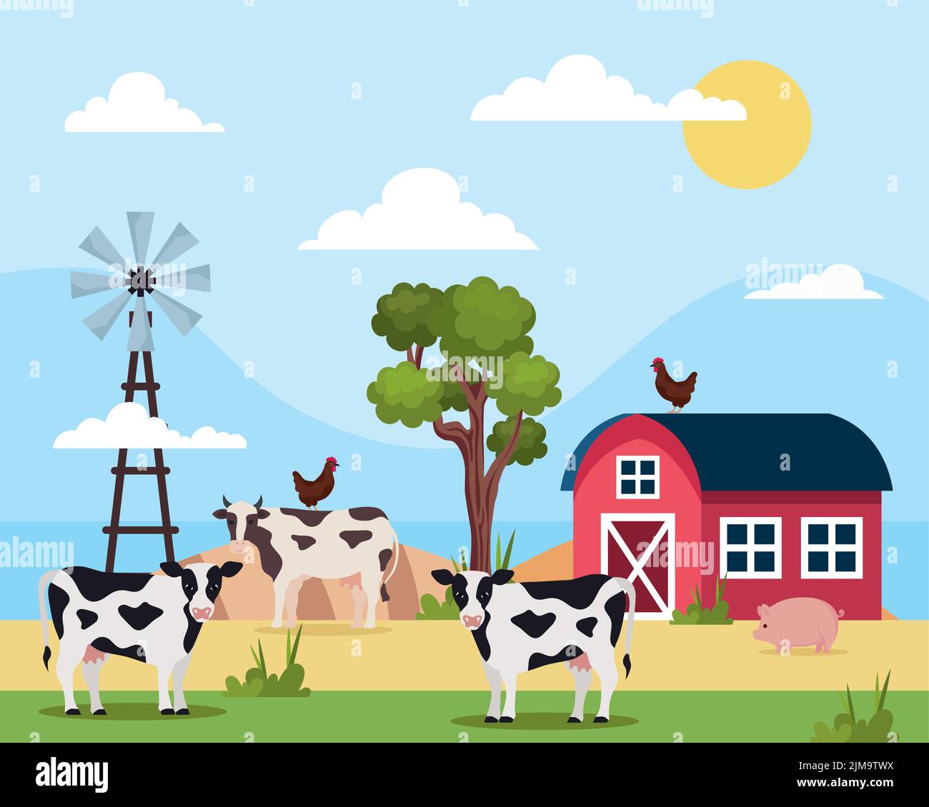 cows and pig farm Stock Vector Image & Art - Alamy