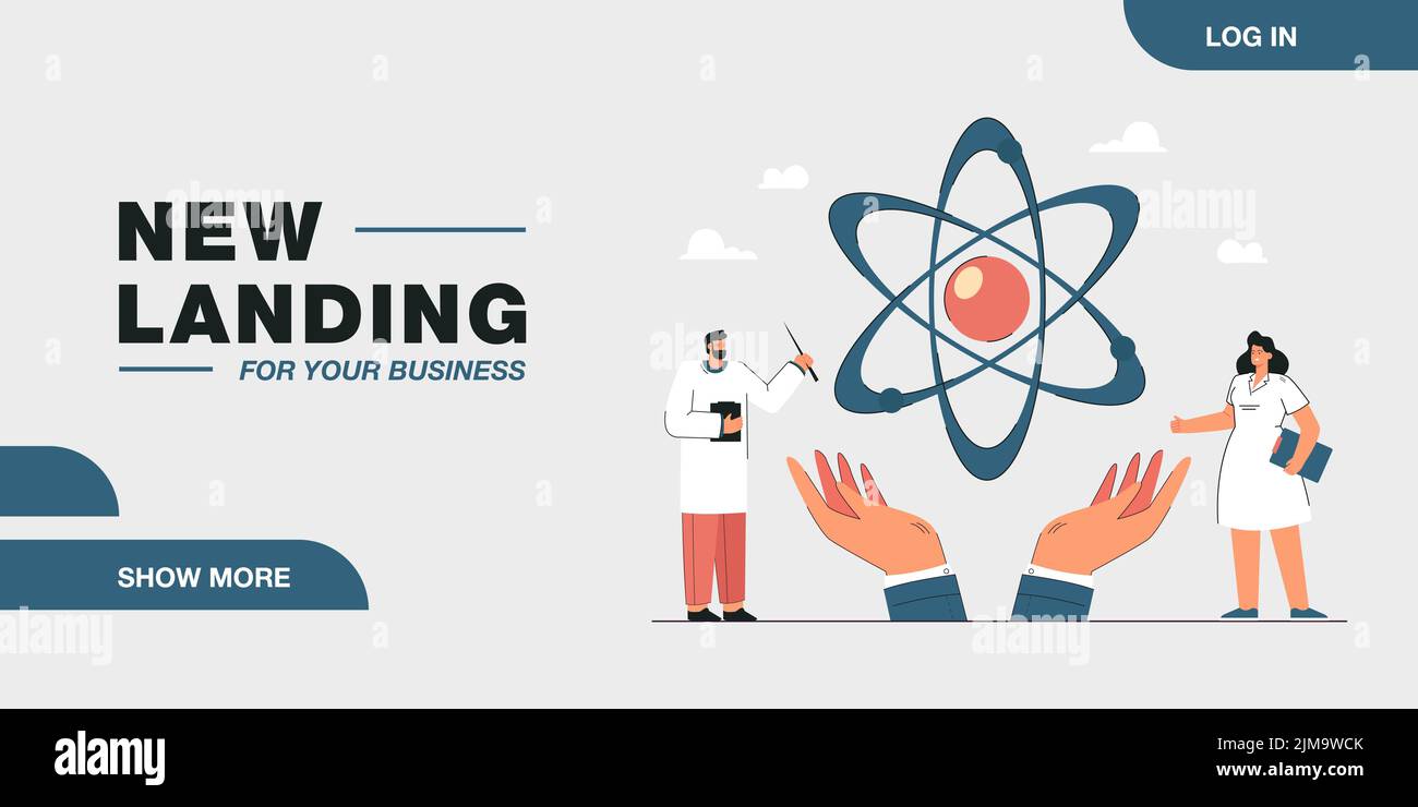 Science symbol in hands flat vector illustration. Tiny male and female ...