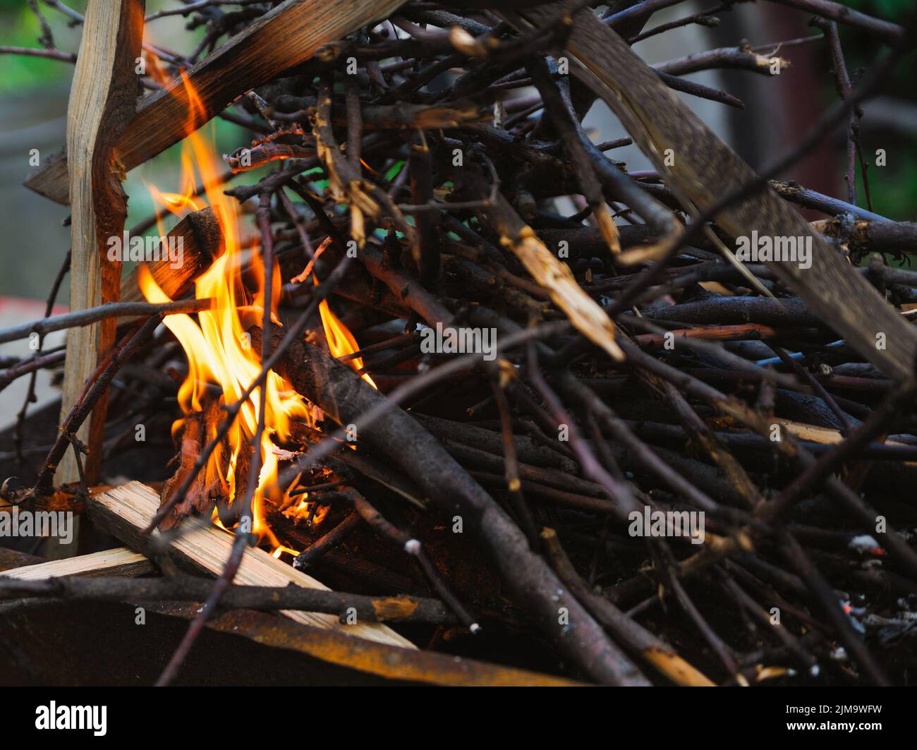 Evening small bonfire Stock Photo - Alamy