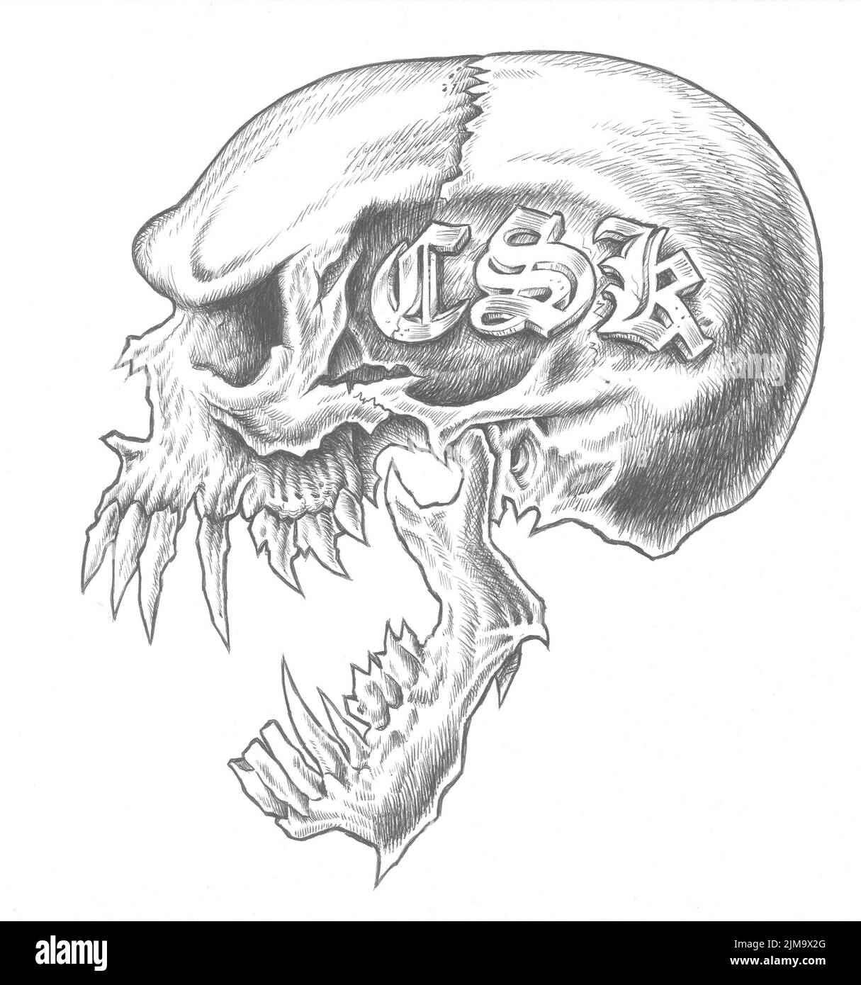 The tattoo design of the human scull with scary teeth Stock Photo - Alamy