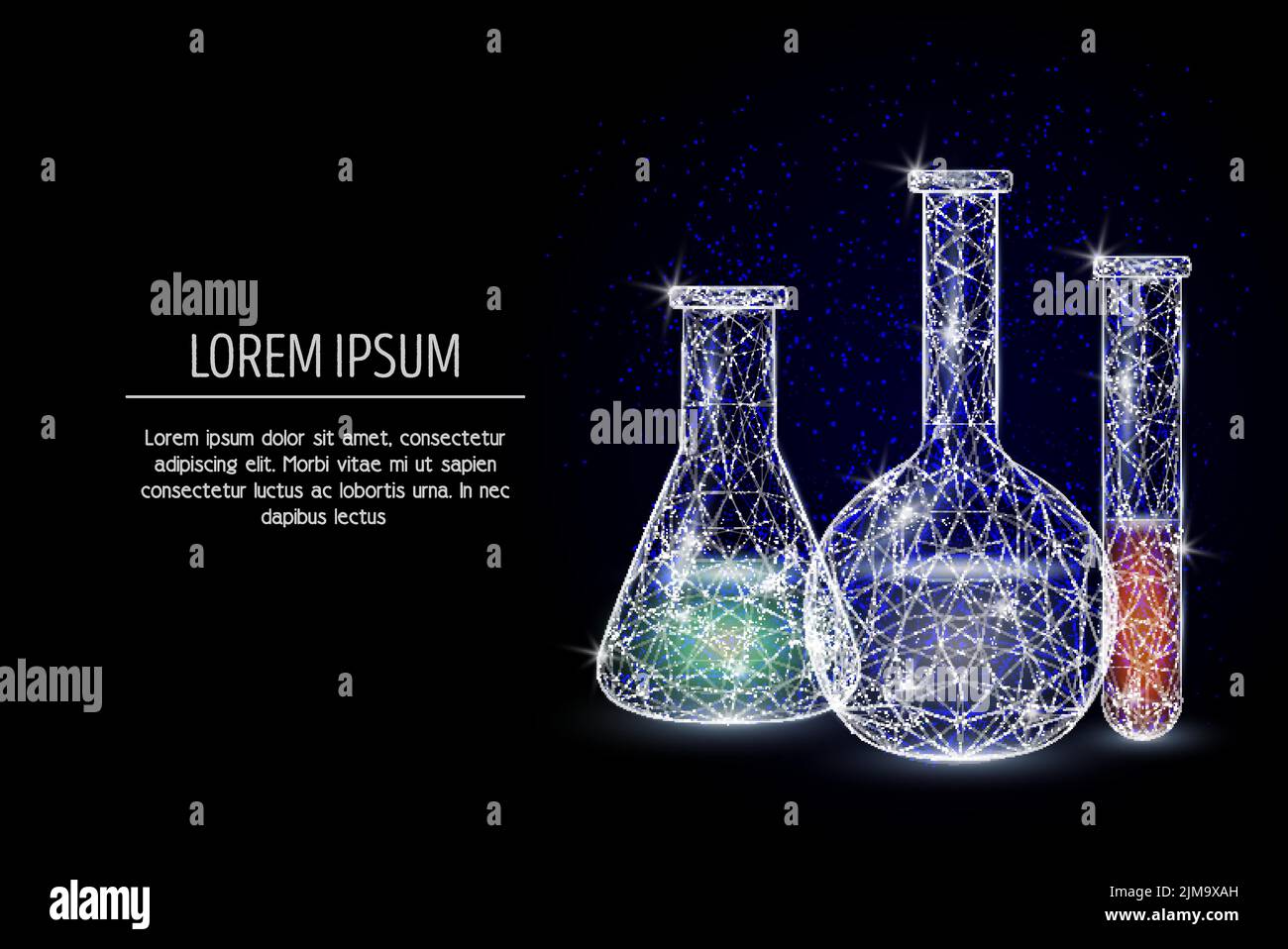 Test lab flasks low poly wireframe mesh made of points, lines and ...