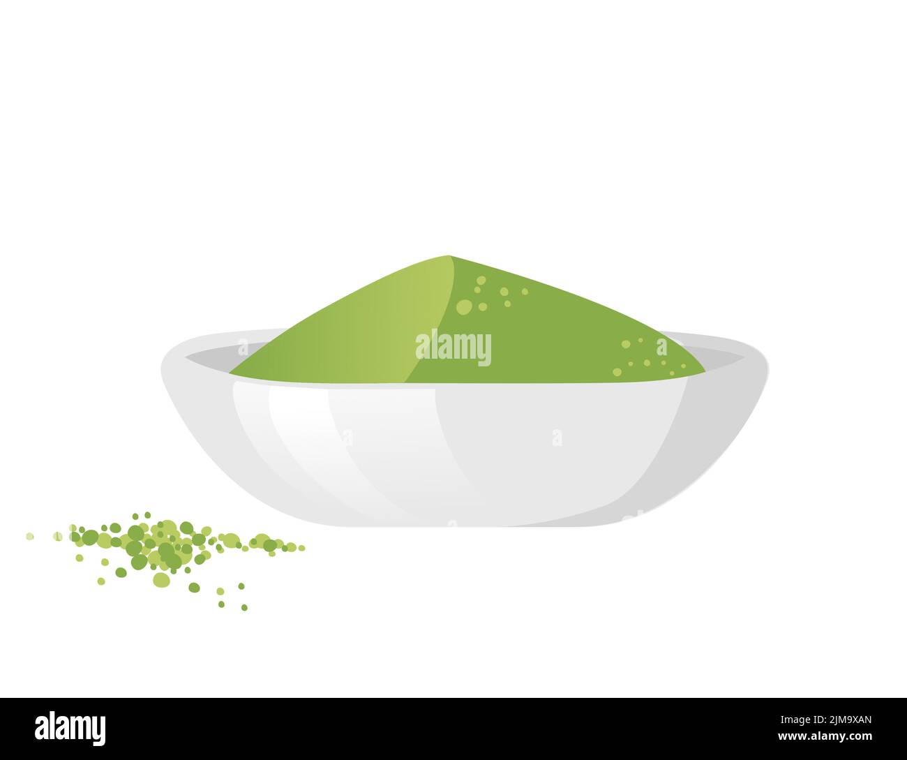 White bowl with pile of matcha green powder vector illustration ...
