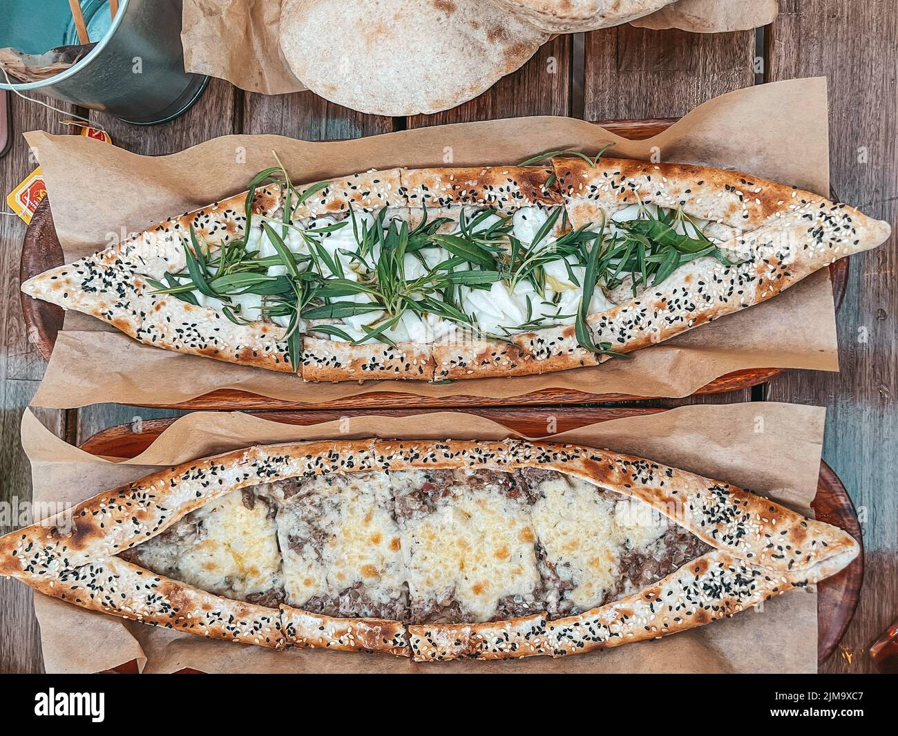 Fancy Lebanese Middle Eastern breakfast, Freshly baked Flatbread of ...