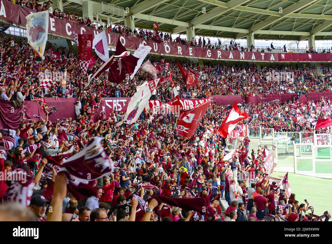 The fans of the soccer team Torino FC cheering and supporting the ...