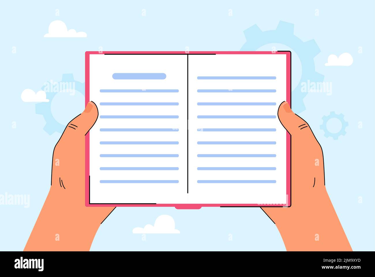 Human hands holding open paper book from library or bookstore. Person ...