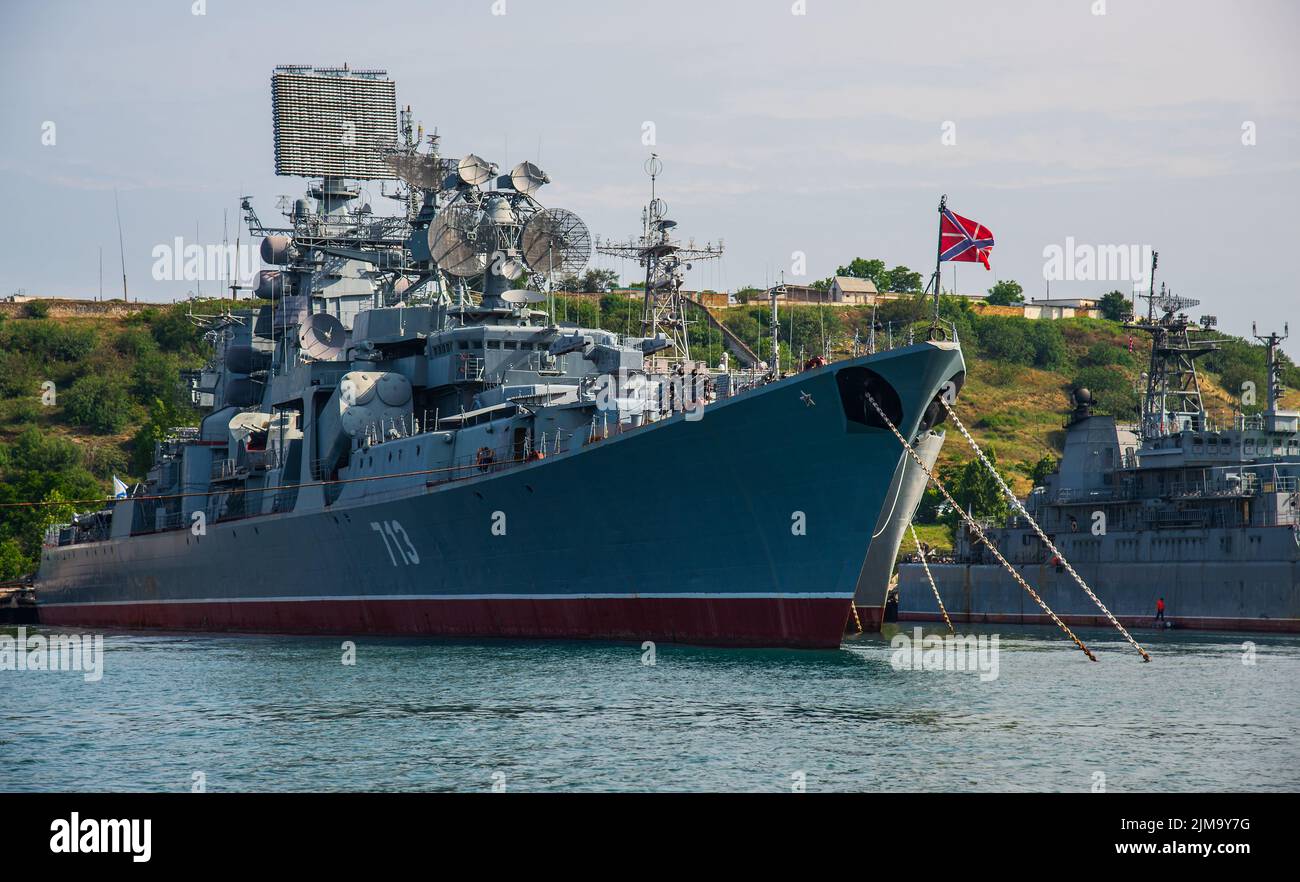 Sevastopol, Crimea - June 26, 2015: Russian cruiser Kerch. Naval base ...