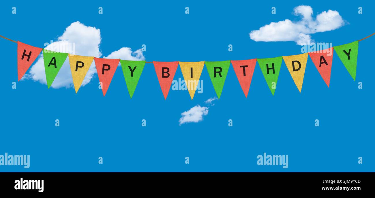 Individual cloth pennants or flags with Happy Birthday Stock Photo - Alamy