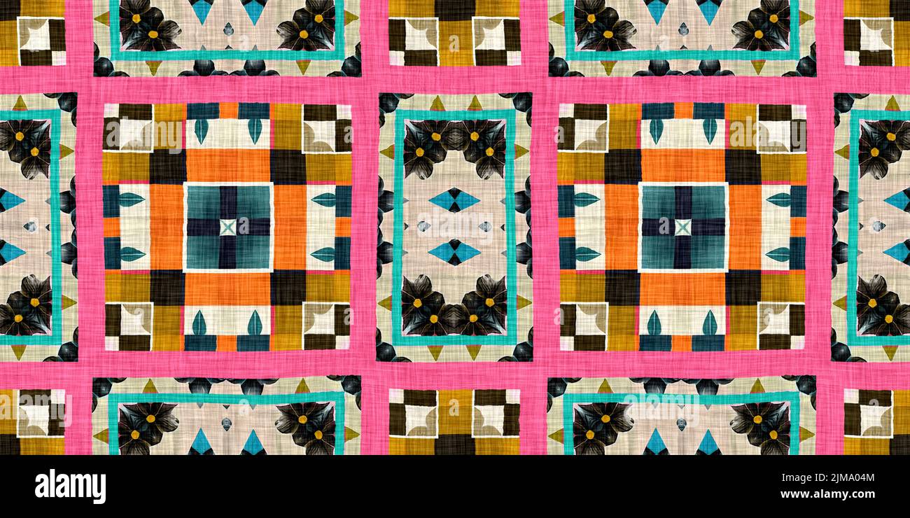 Kitsch pattern geometric retro design in seamless border background ...