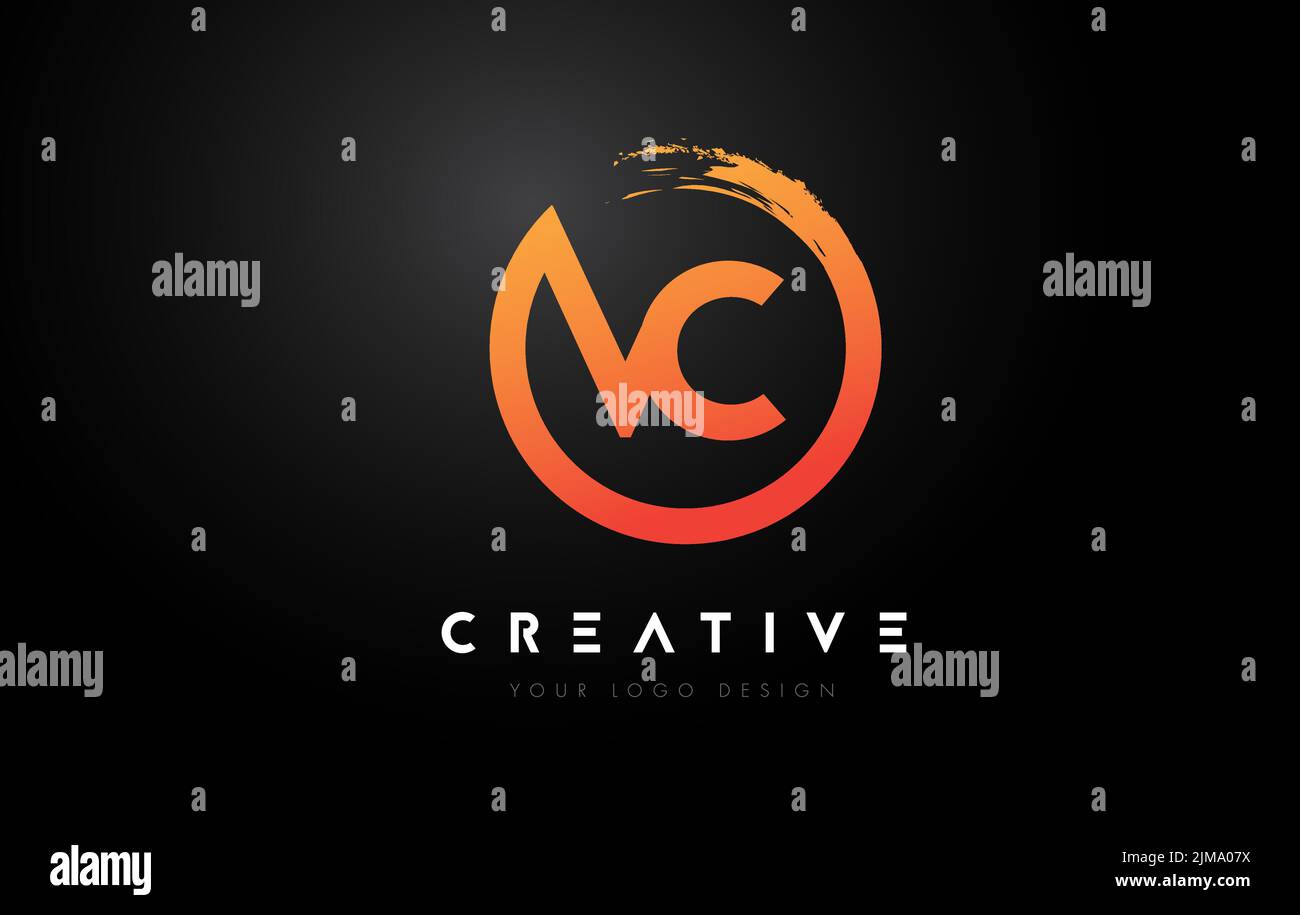 Orange VC Circular Letter Logo with Circle Brush Design and Black ...