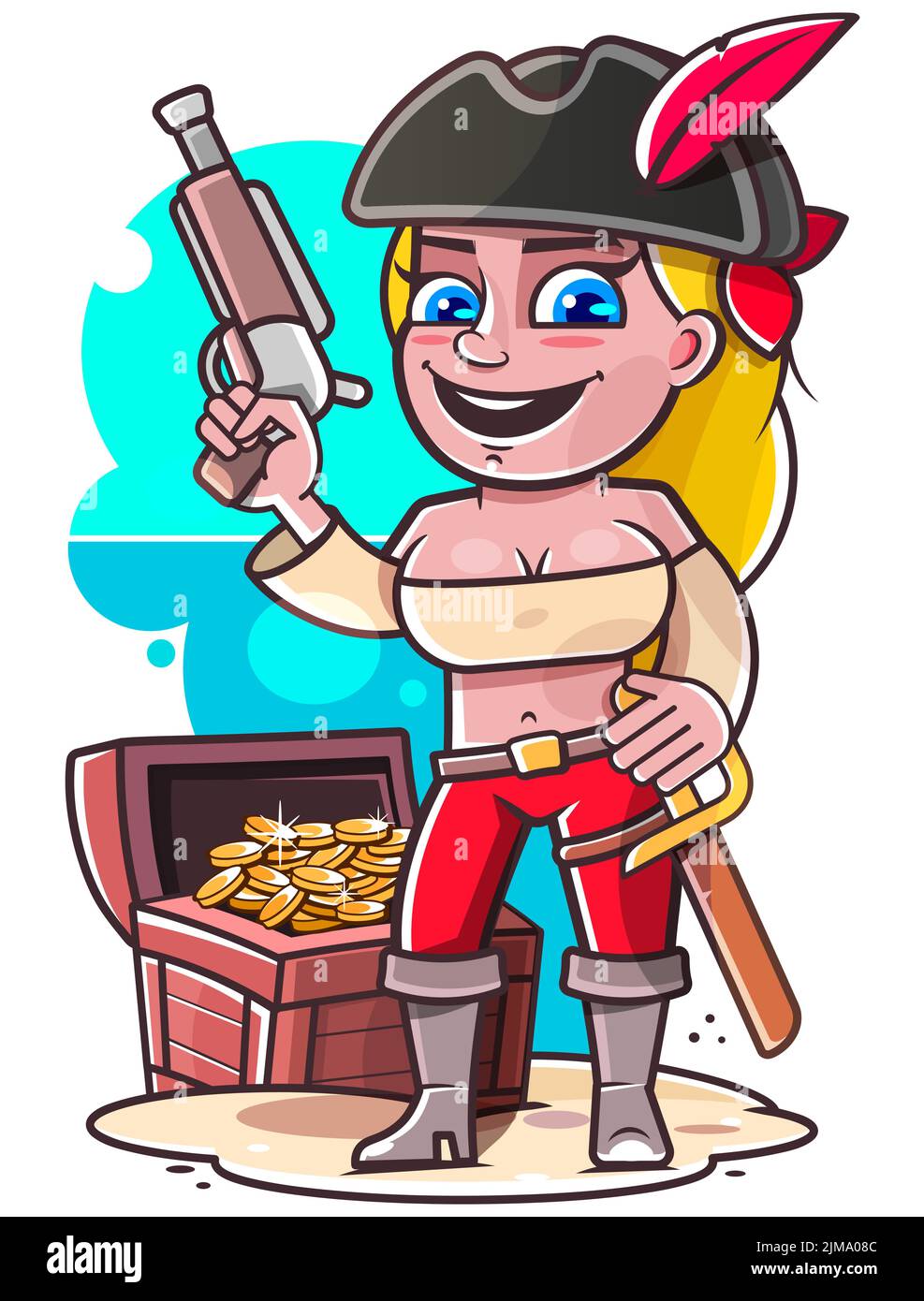 Cartoon pirate girl. Vector clip art illustration with simple gradients ...