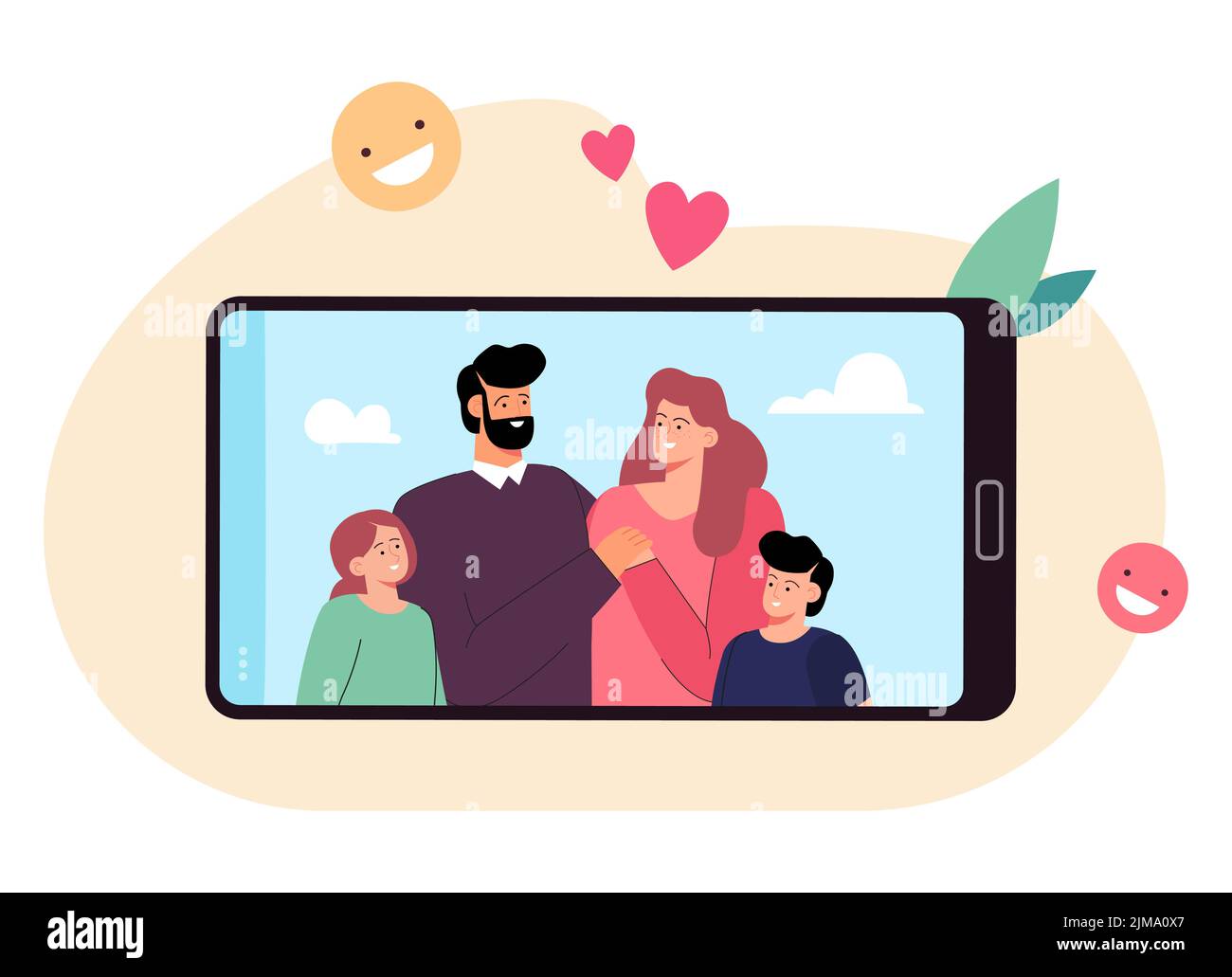 Photo of happy parents with children on smartphone. Selfie or portrait ...