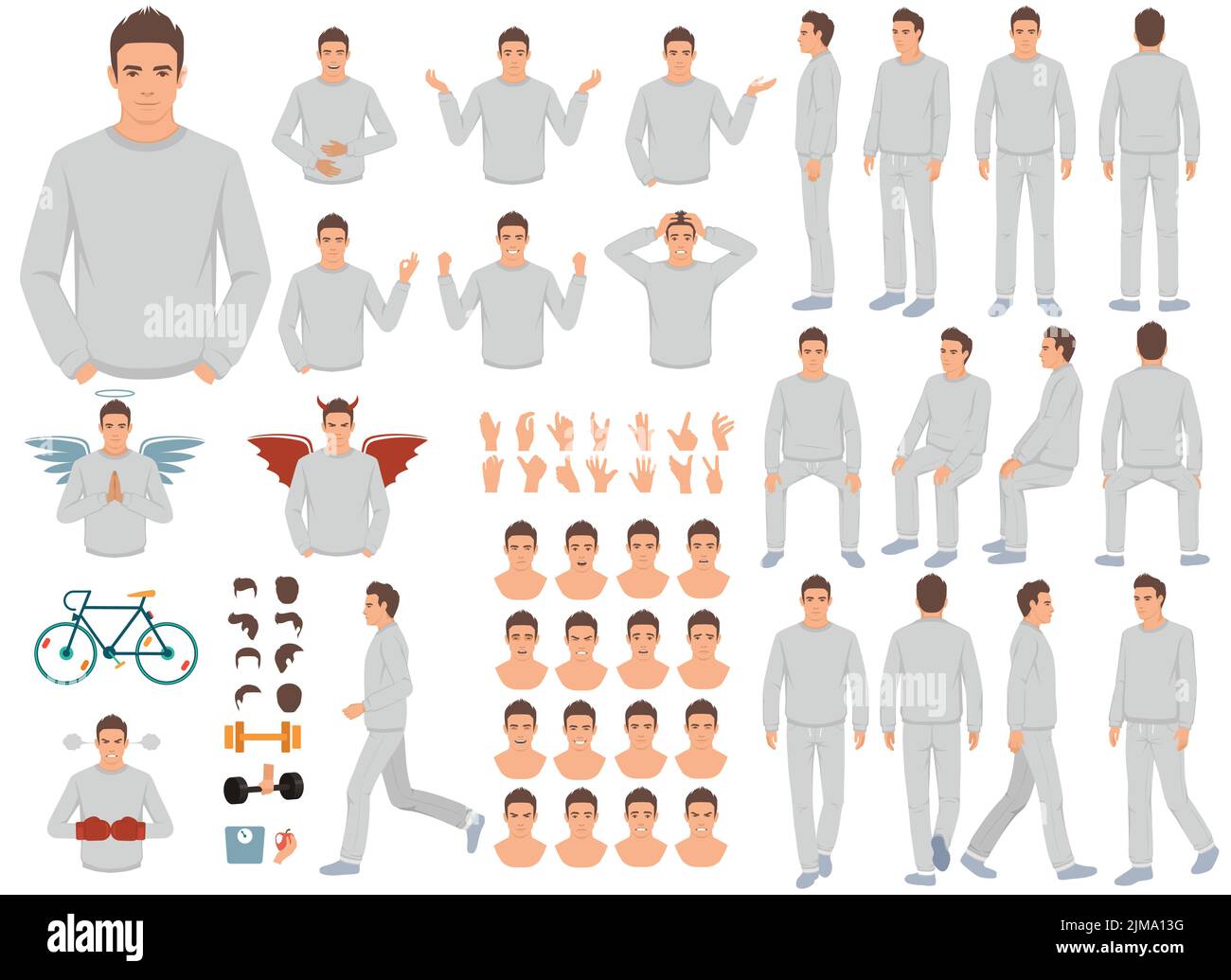 Vector man character casual poses set in flat style. Full length ...