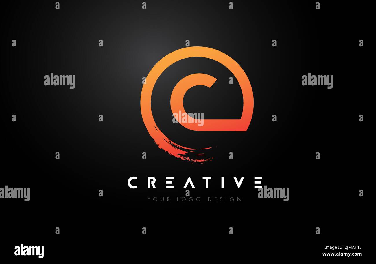 Orange C Circular Letter Logo with Circle Brush Design and Black ...